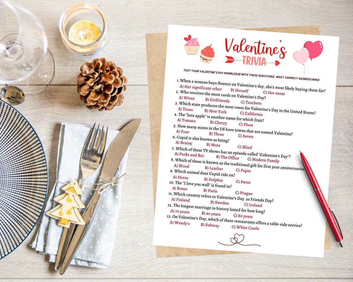 Valentine's Day Trivia Game Printable Galentines Day - Etsy