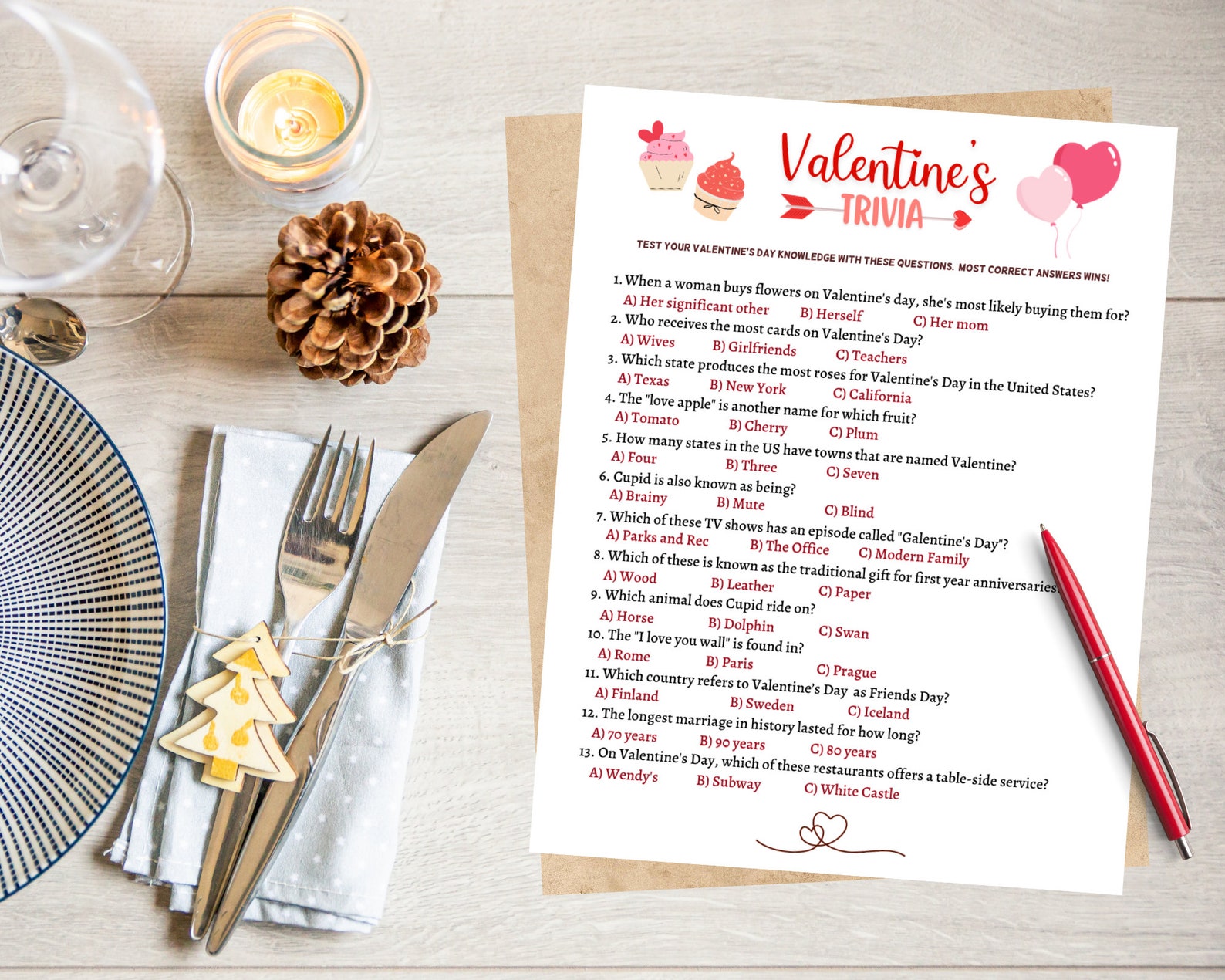 Valentine's Day Trivia Game Printable Galentines Day - Etsy