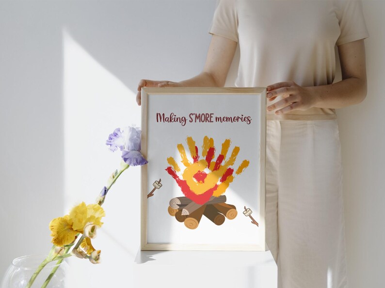 Summer Handprint Craft Printable, DIY Camp Fire Art Project Kids ...
