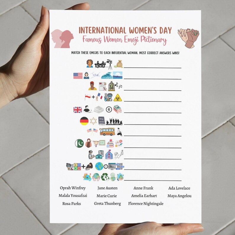 International Womens Day Famous Women Emoji Pictionary Game Printable ...
