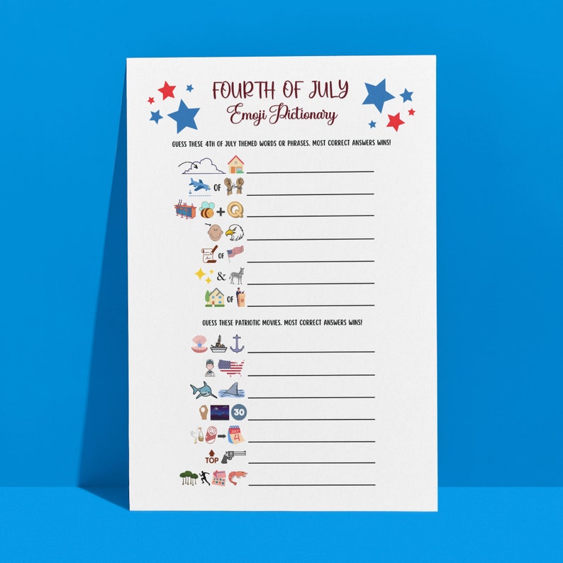 July 4th Emoji Pictionary Game Printable, Independence Day Party ...