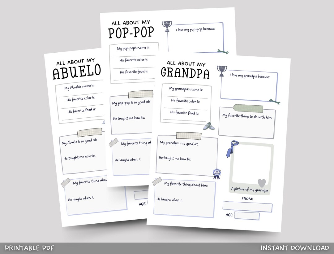 All About My Grandpa Abuelo Printable, Fathers Day Questionnaire ...