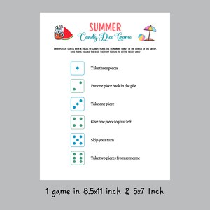 Summer Candy Dice Game Printable, Pool Party Games, Summer Camp ...
