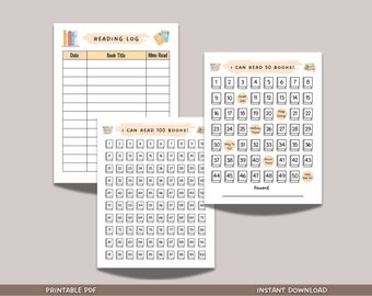 Printable Reading Chart Kids, Reading Log Tracker 50 100 Books, Book ...