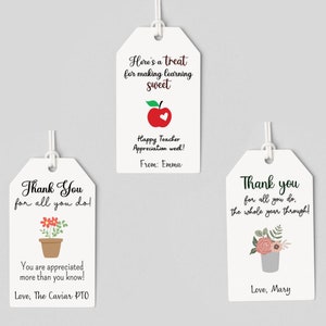 Teacher Appreciation Gift Tags Editable, Printable Custom Thank You ...