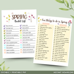 Editable Spring Bucket List, Printable Fun Spring Activities for Kids ...