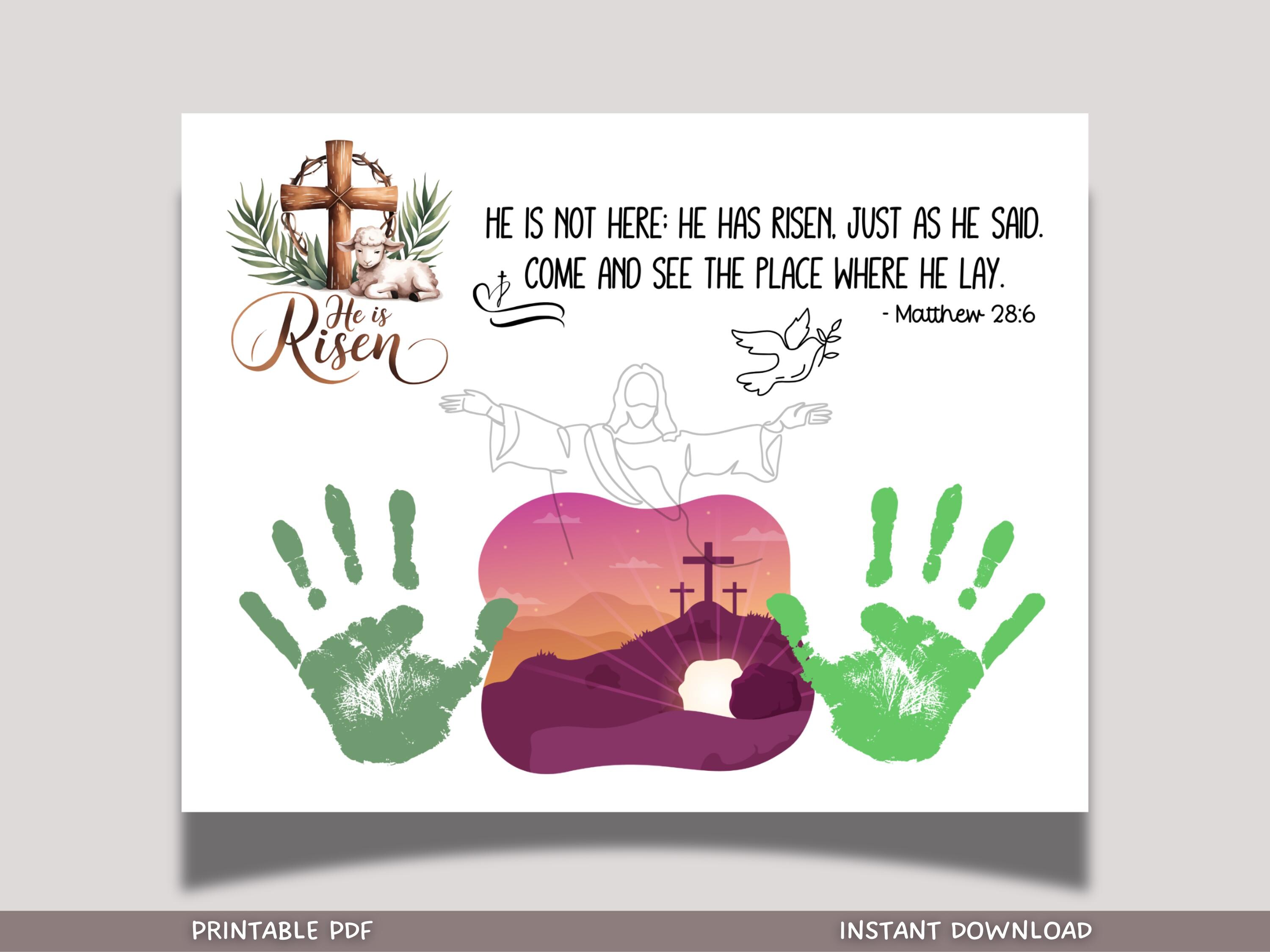 He is Risen Christian Easter Handprint Craft Printable Jesus DIY ...