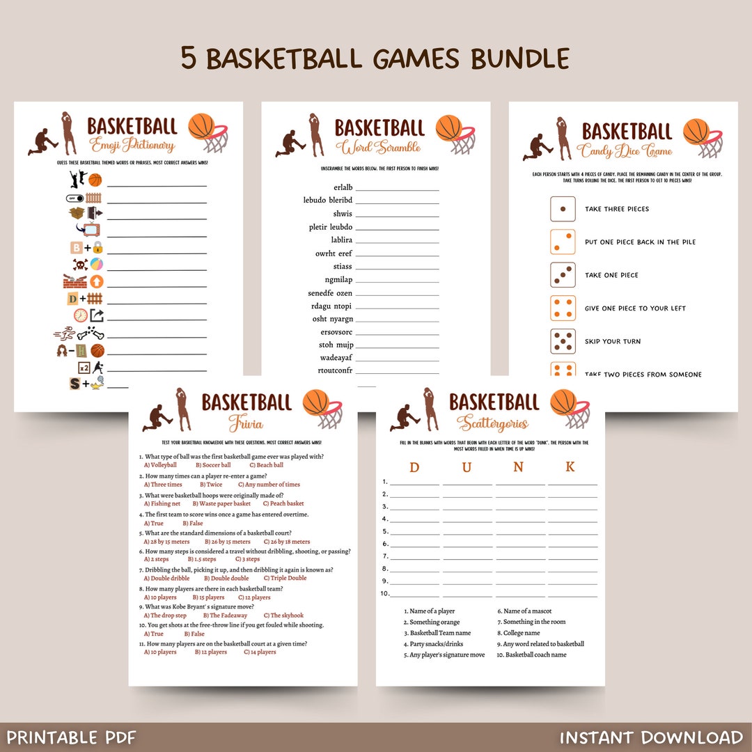 Basketball Party Games Bundle Printable, Tailgate Game, Mens College ...