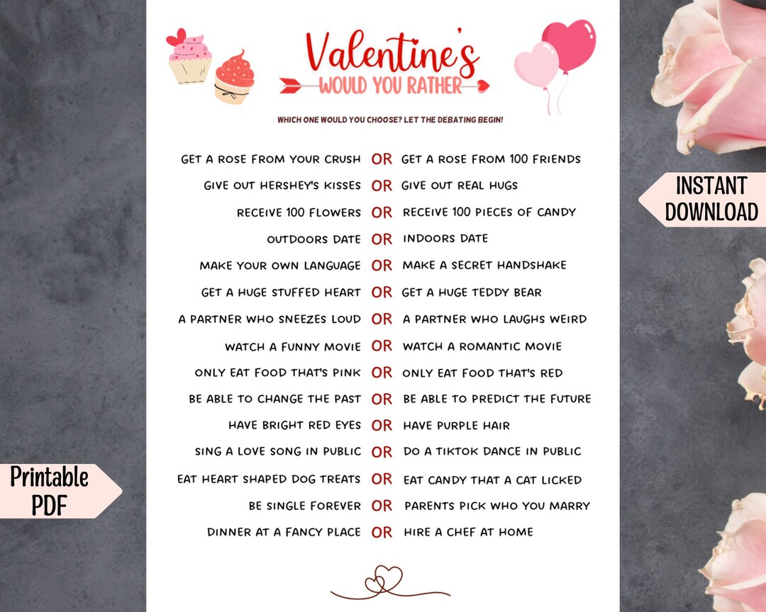 Valentine's Day Would You Rather Game Printable This or - Etsy