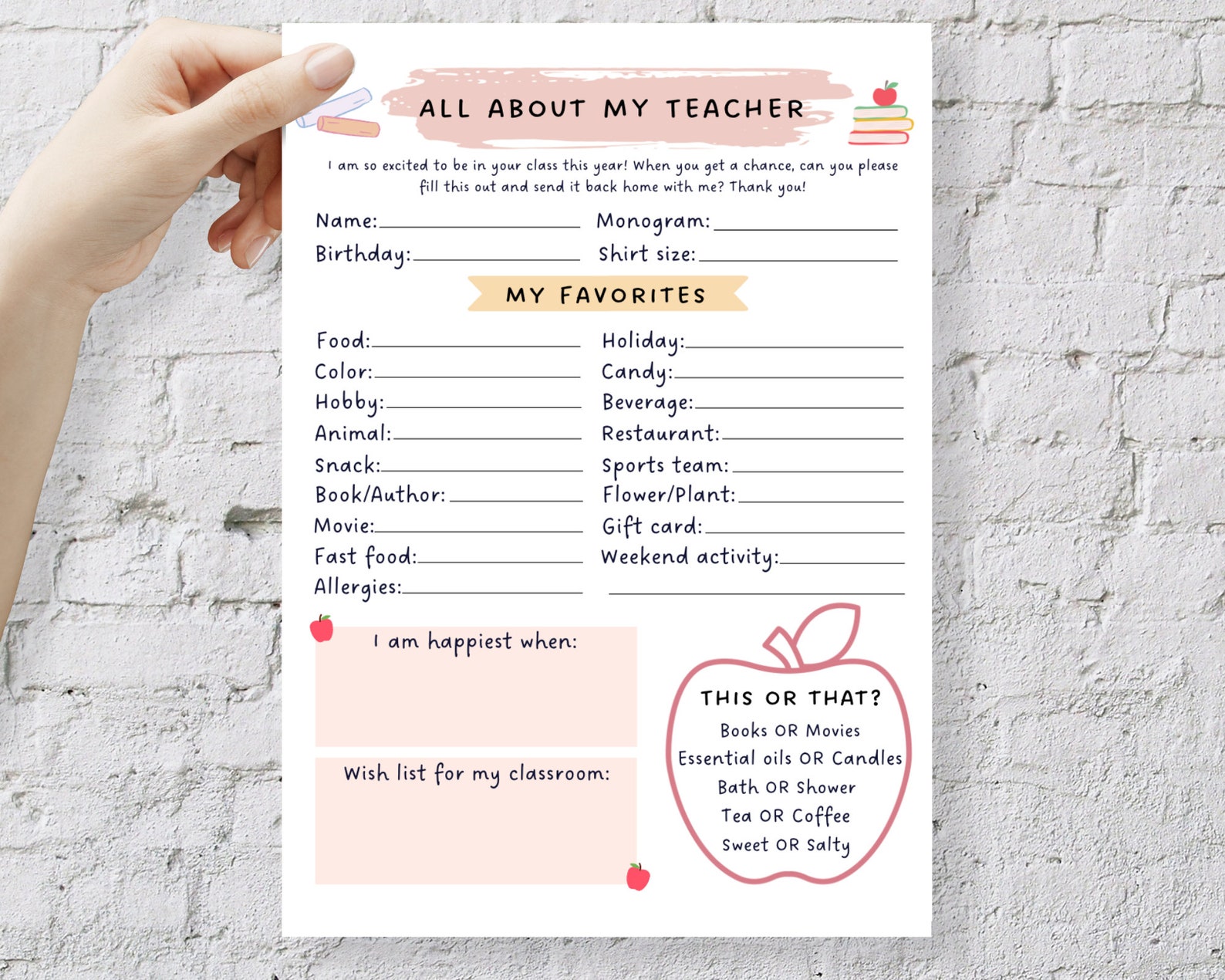 All About My Teacher Survey Back to School Teacher - Etsy