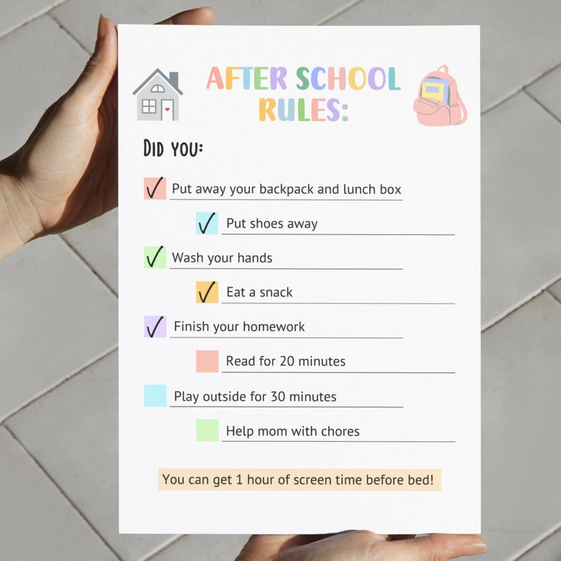 Editable After School Rules, Printable After School Checklist Reminders ...