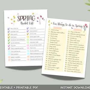 Editable Spring Bucket List, Printable Fun Spring Activities for Kids ...