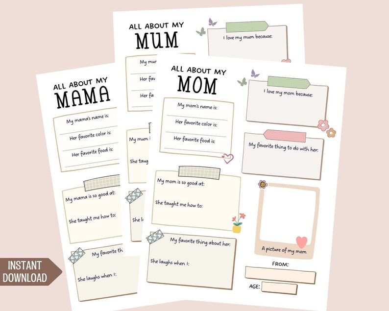 All About My Mom Survey Printable Mothers Day Questionnaire - Etsy