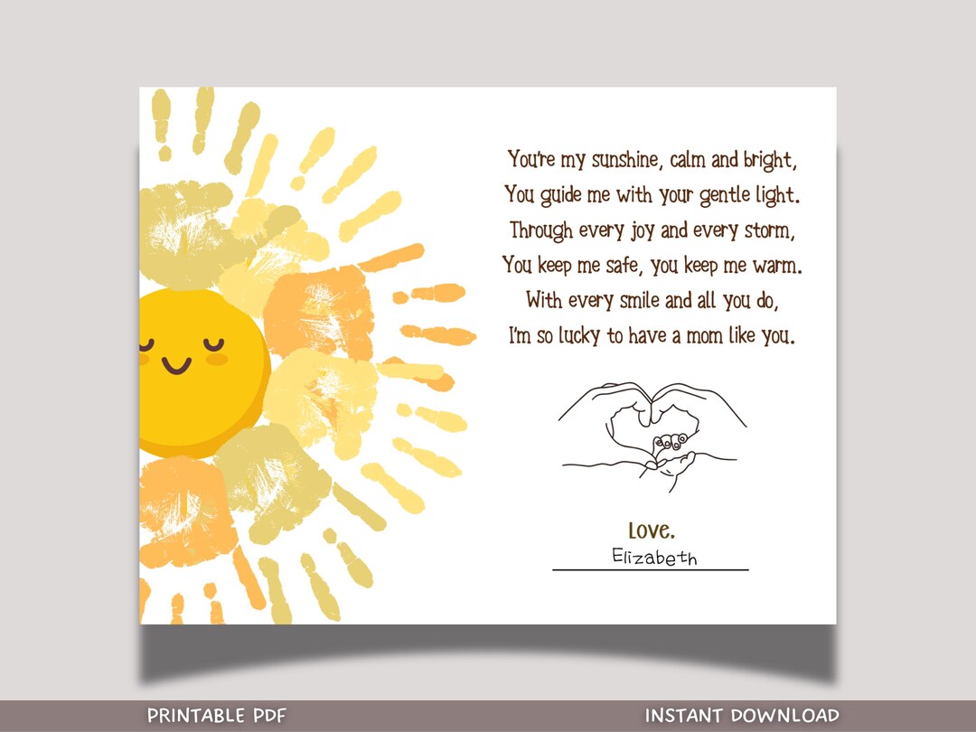 Mothers Day Handprint Craft for Kids Printable, DIY Cute Card Art ...