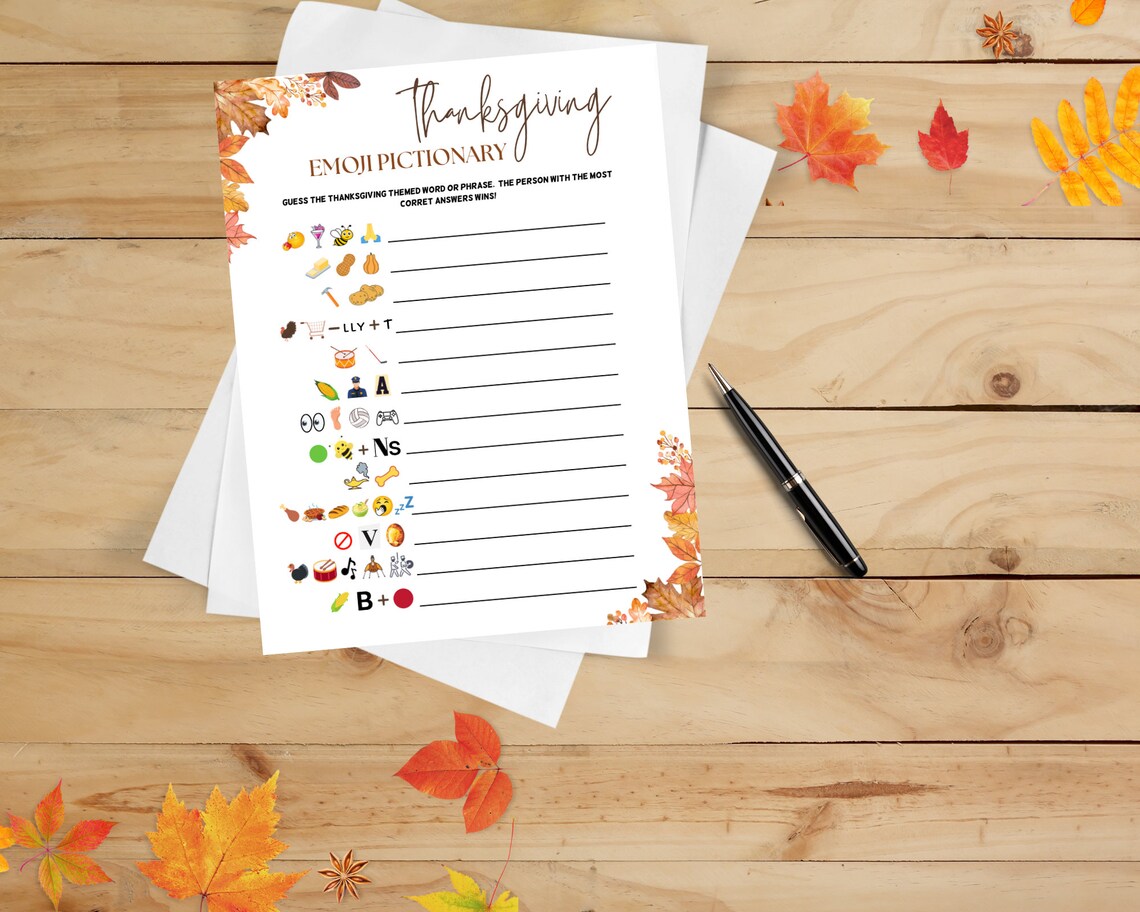 Thanksgiving Emoji Pictionary Game Printable Friendsgiving - Etsy