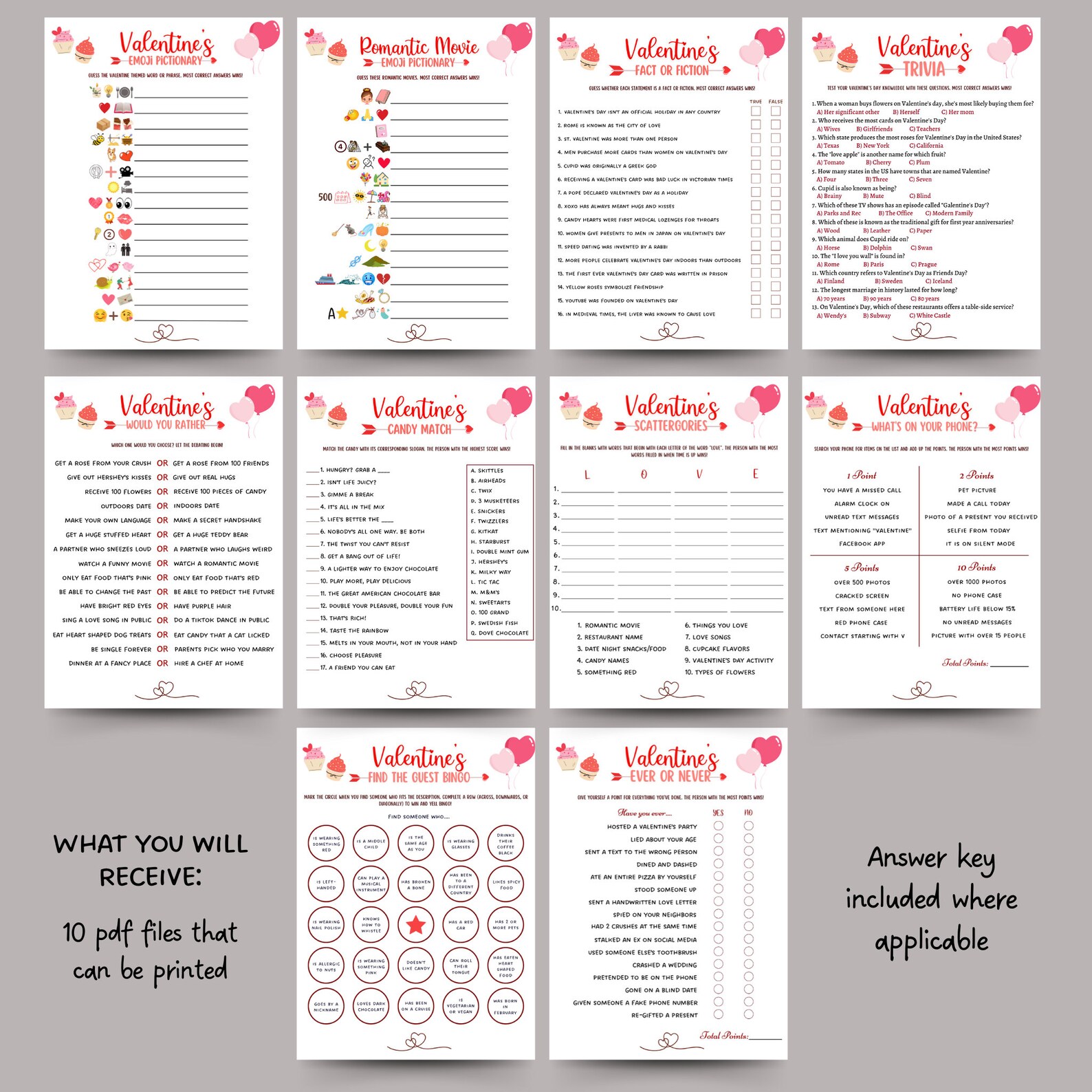 Valentine's Day Games Bundle Printable for Adults, Galentines Day Games ...