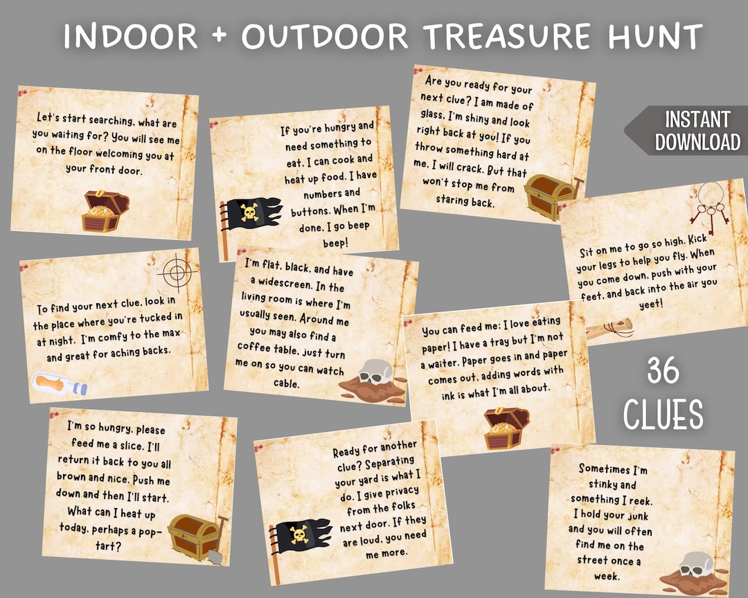 Indoor & Outdoor Treasure Hunt for Kids Scavenger Hunt Clues - Etsy