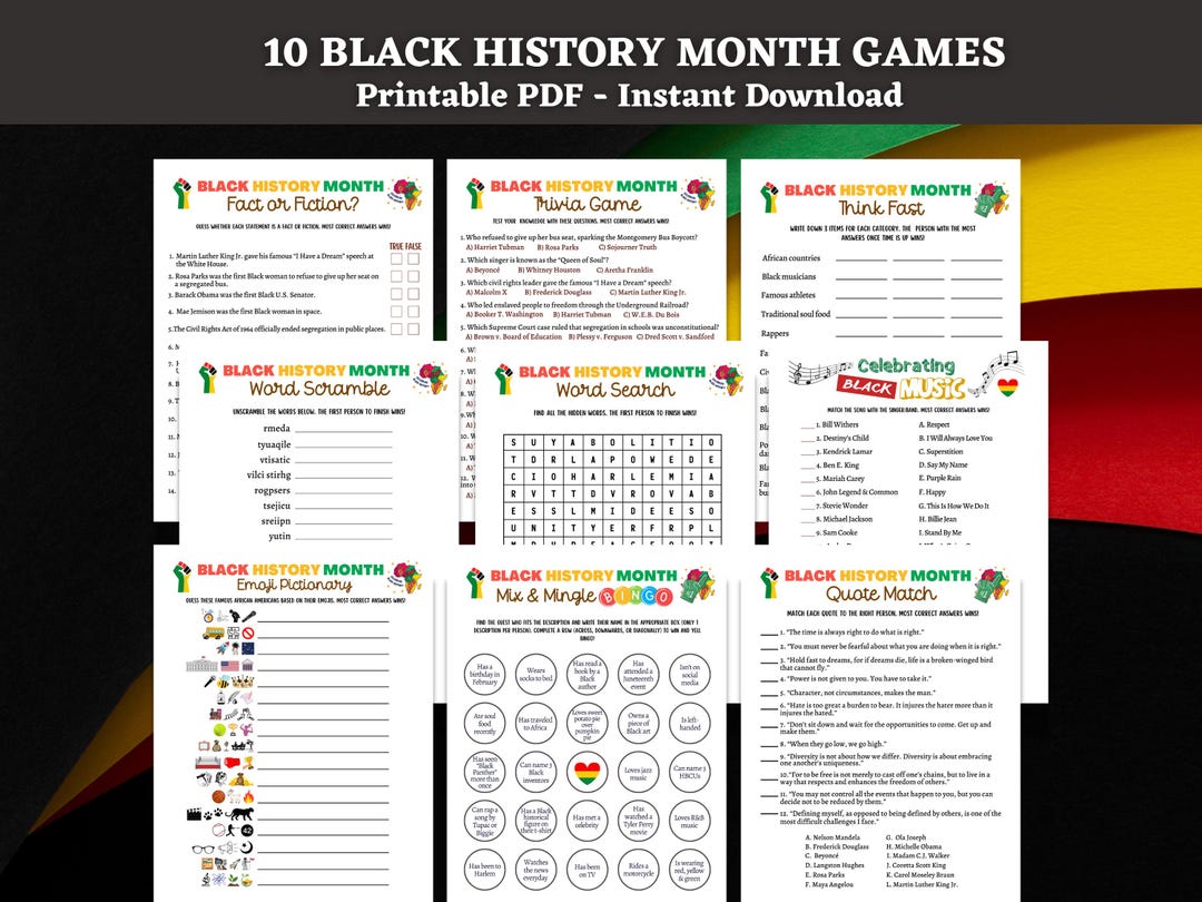 Black History Month Games Printable, Historical African American ...