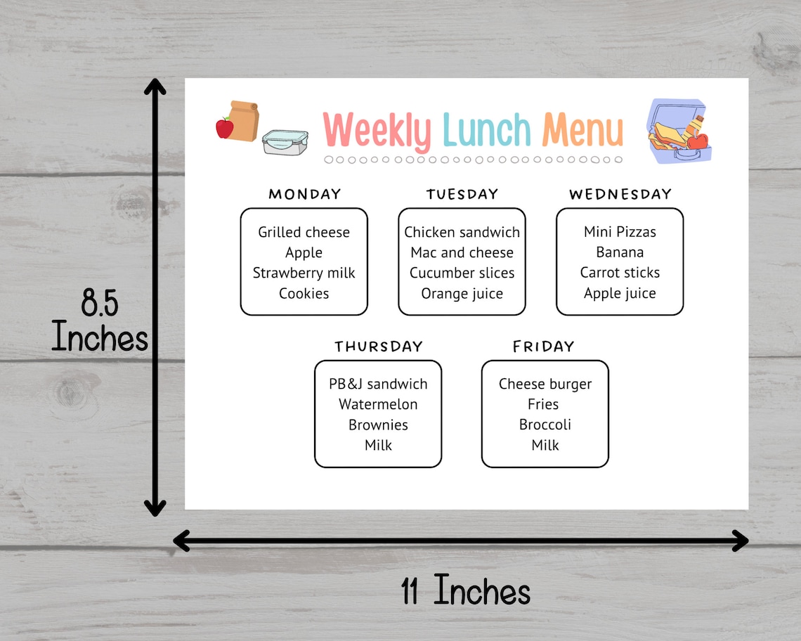 School Lunch Meal Planner Printable Editable Lunch Menu Kids - Etsy