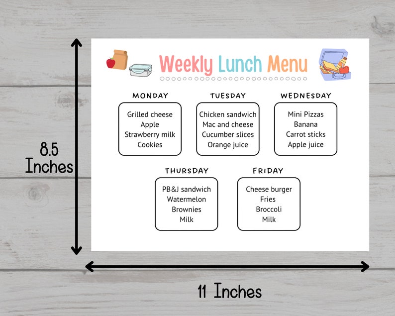 School Lunch Meal Planner Printable Editable Lunch Menu Kids - Etsy UK