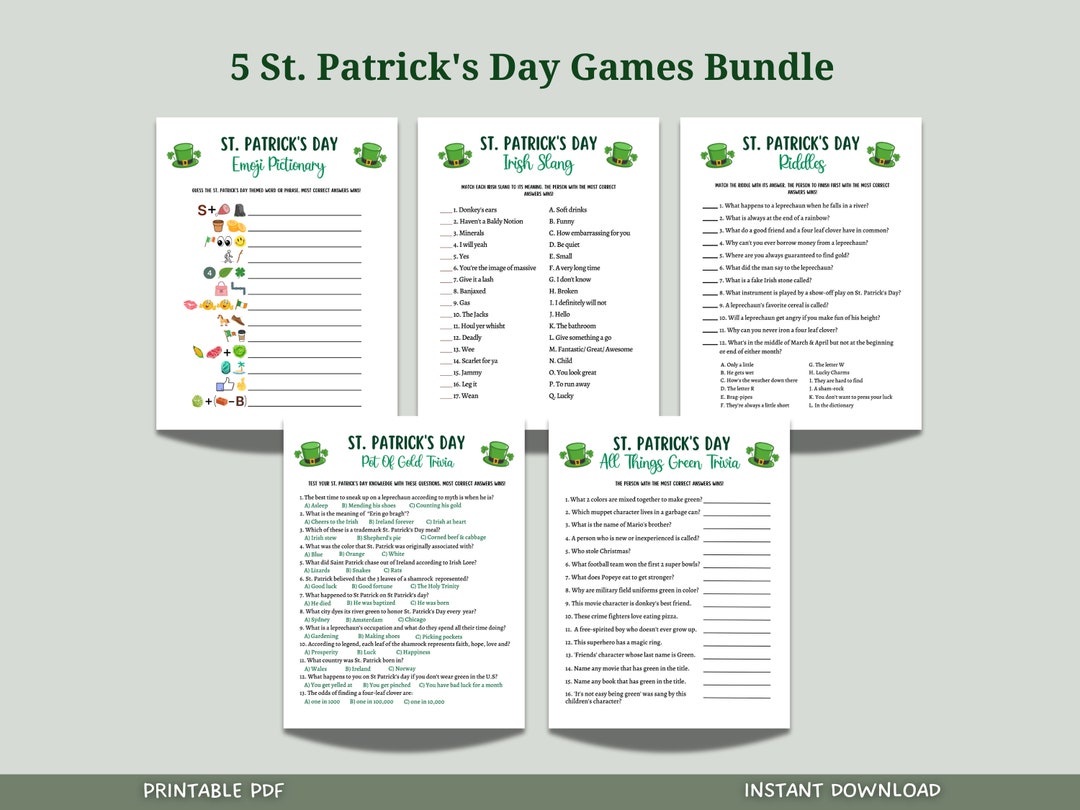 St Patrick's Day Game Bundle Printable, Fun Irish Games, St. Paddys ...