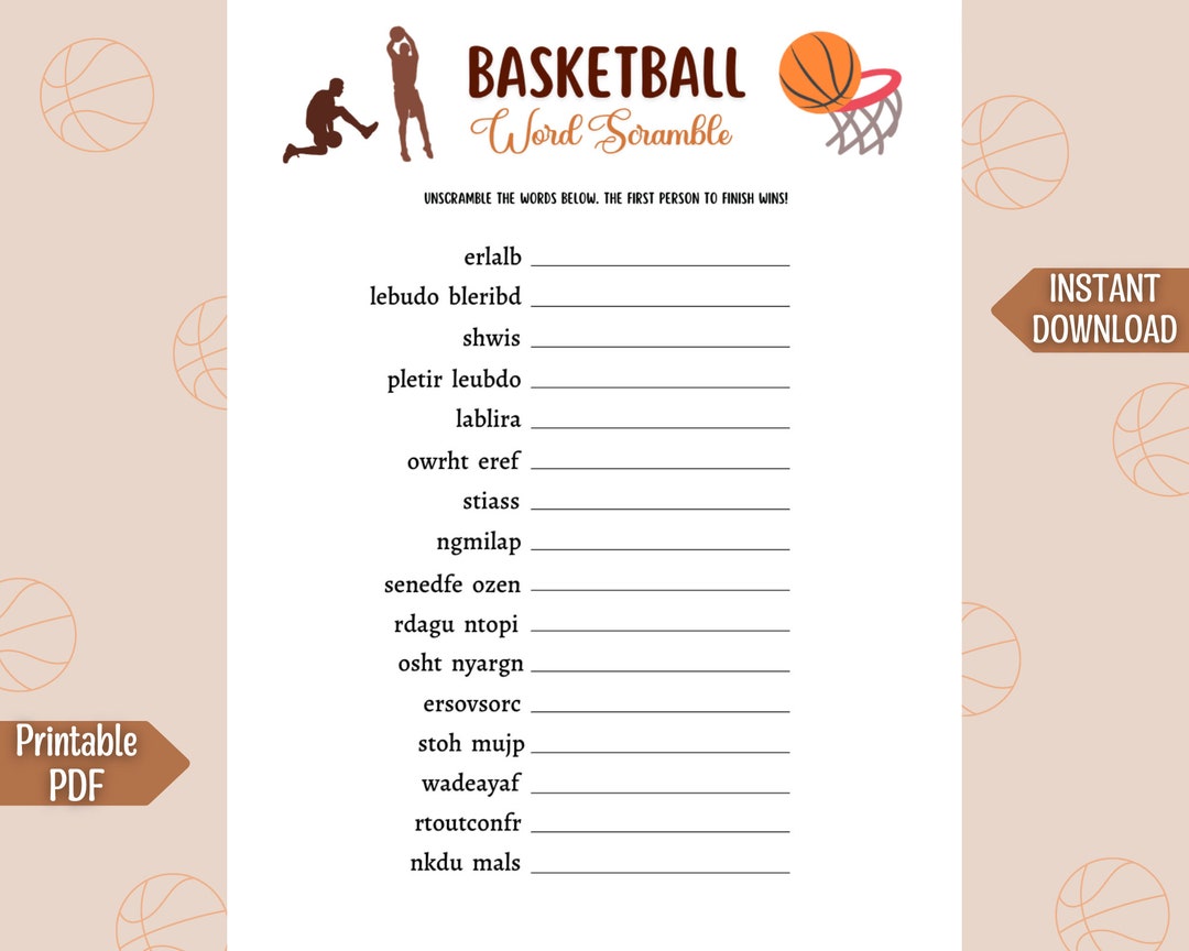 Basketball Word Scramble Game Printable Basketball Party - Etsy