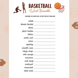 Basketball Word Scramble Game Printable Basketball Party - Etsy