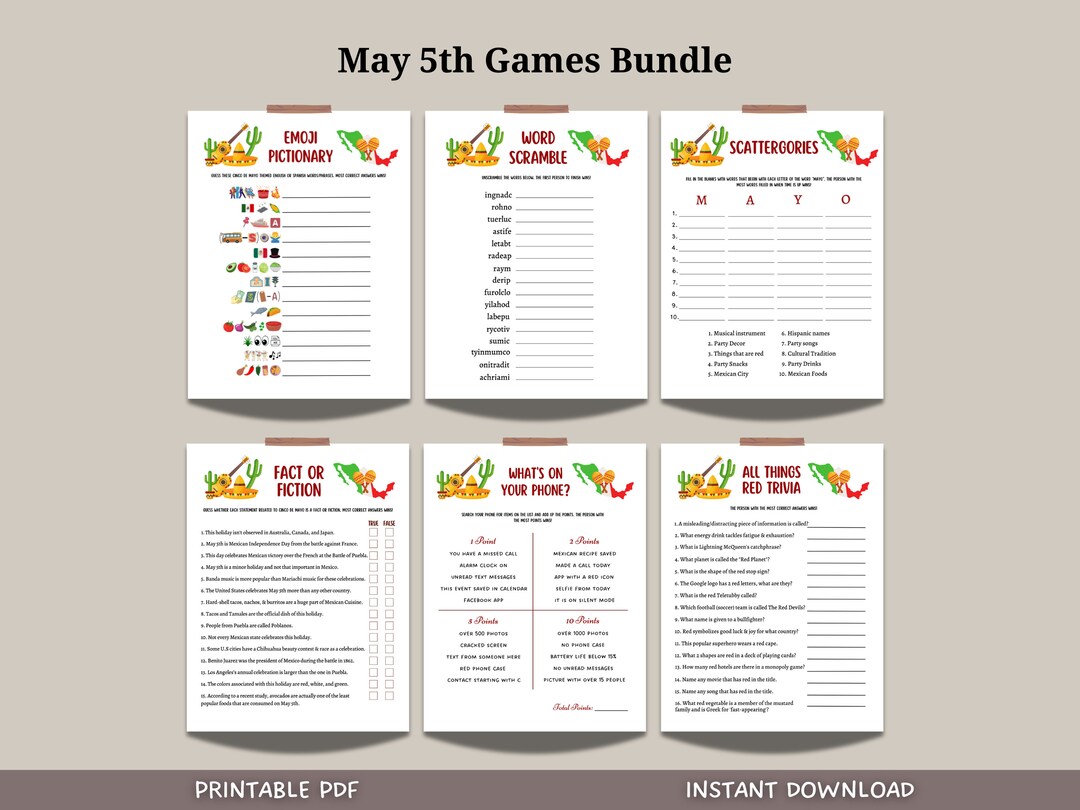 Cinco De Mayo Party Games Printable, Mexican Fiesta Games for Adults ...