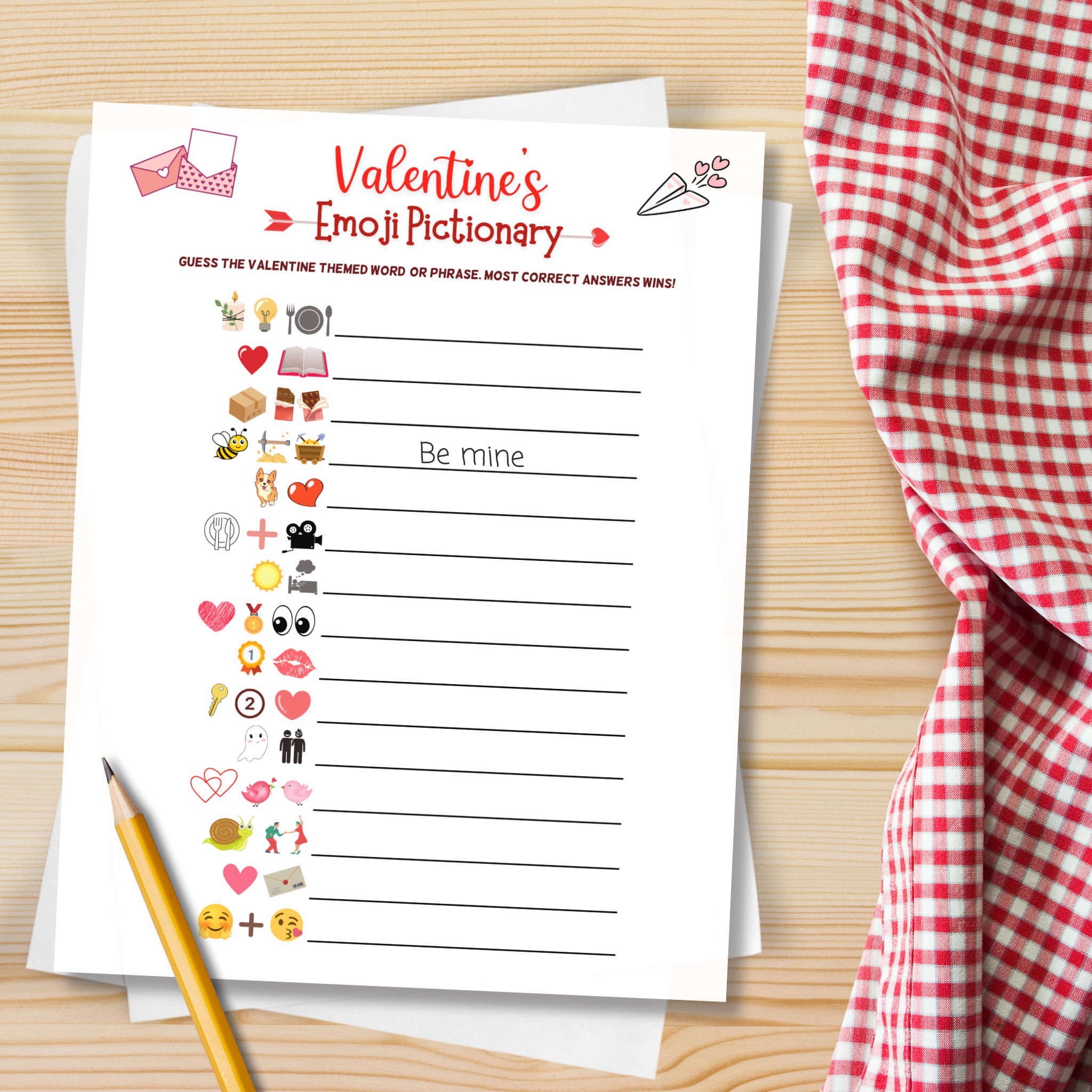 Valentine's Day Emoji Pictionary Game Printable, Fun Emoji Game for ...