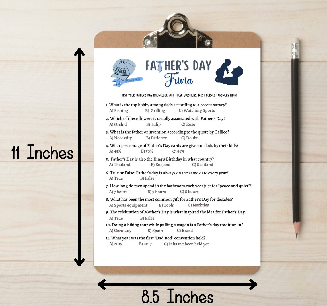 Father's Day Trivia Game Printable Fathers Day Ideas Fun - Etsy