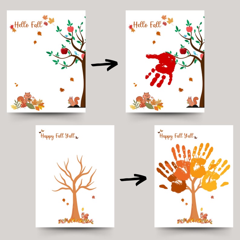 Fall Handprint Crafts Printable, DIY Autumn Art for Baby Toddler Kids ...