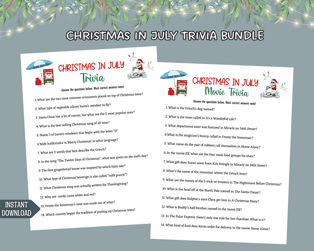 Christmas in July Trivia Game Printable Summer Christmas - Etsy