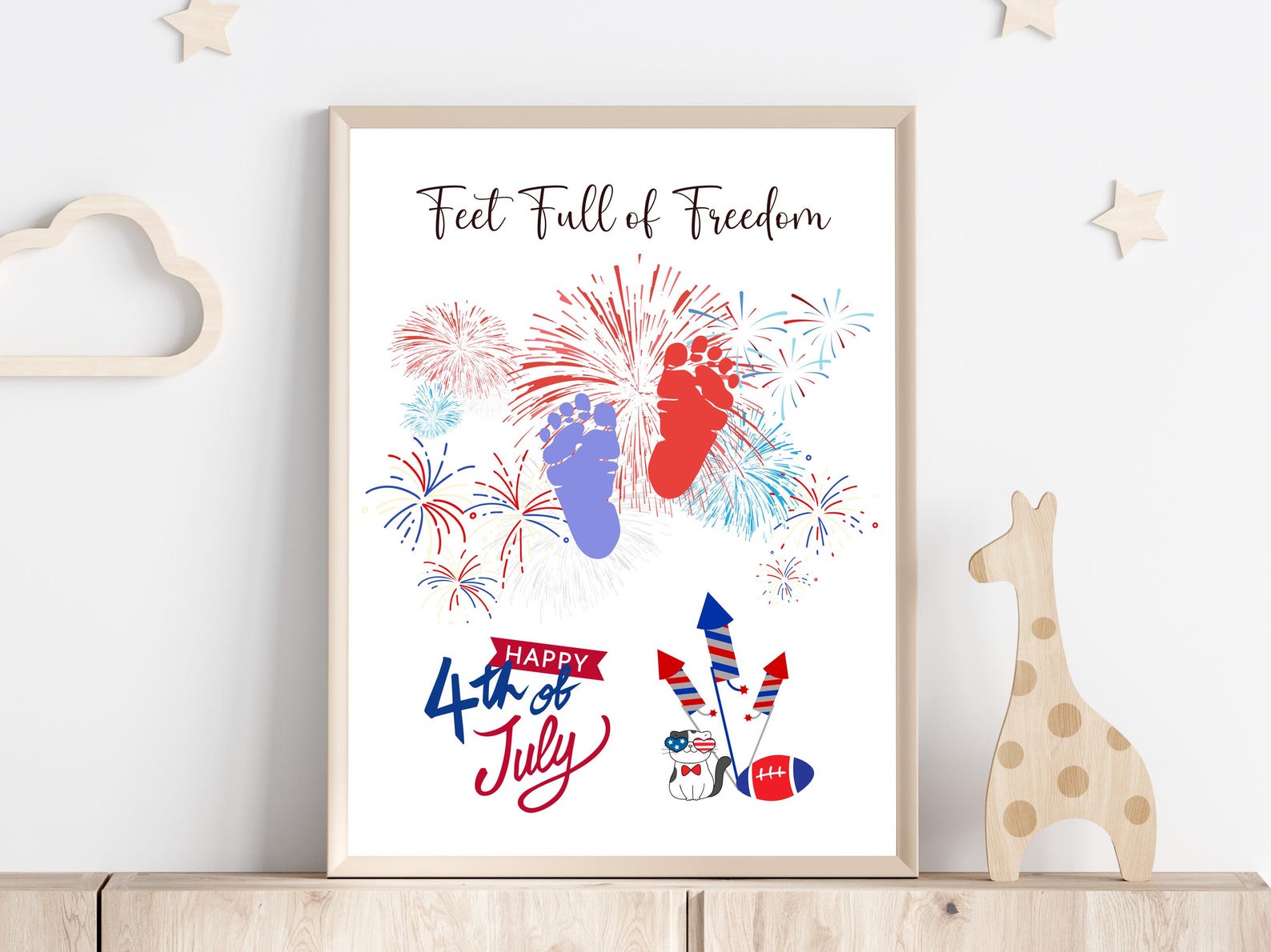 4th of July Fireworks Handprint Art Printable, DIY Footprint Craft ...
