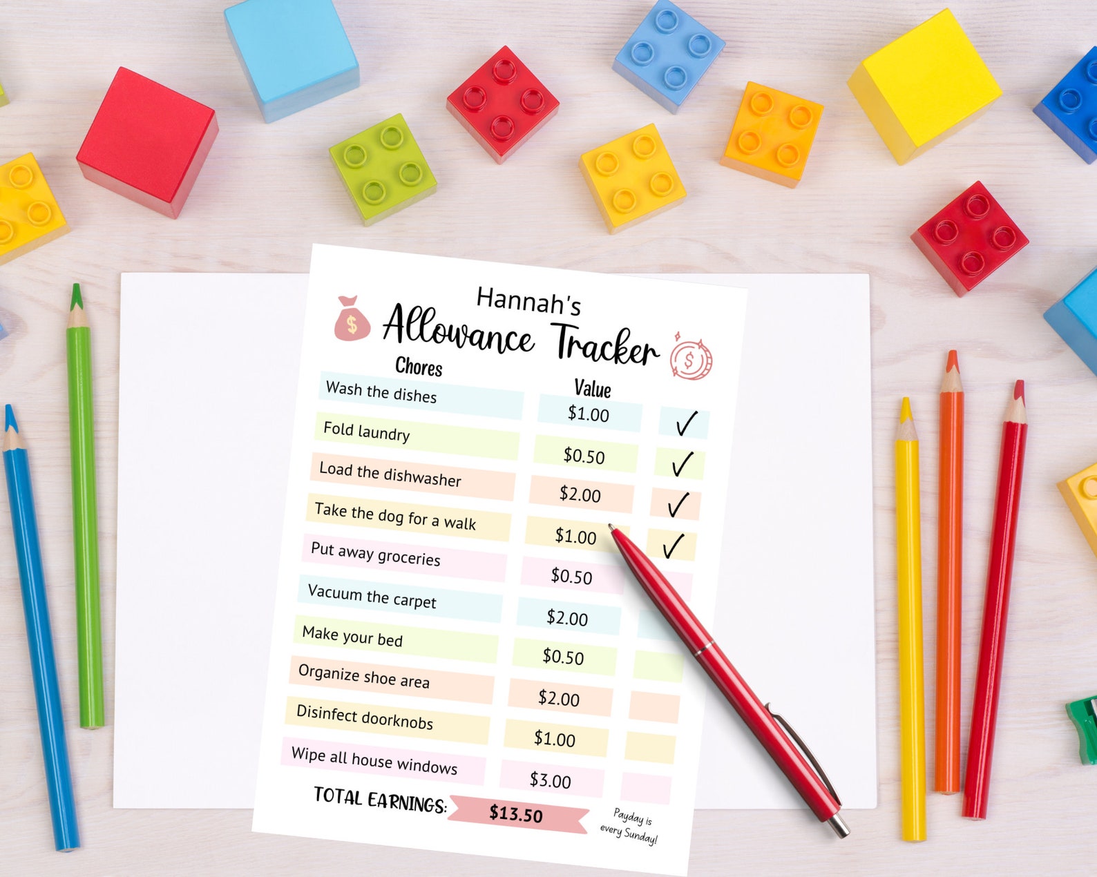 Editable Allowance Chart for Kids Allowance Tracker - Etsy