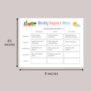 Daycare Weekly Menu Printable, Home Daycare Monthly Meal Planner ...