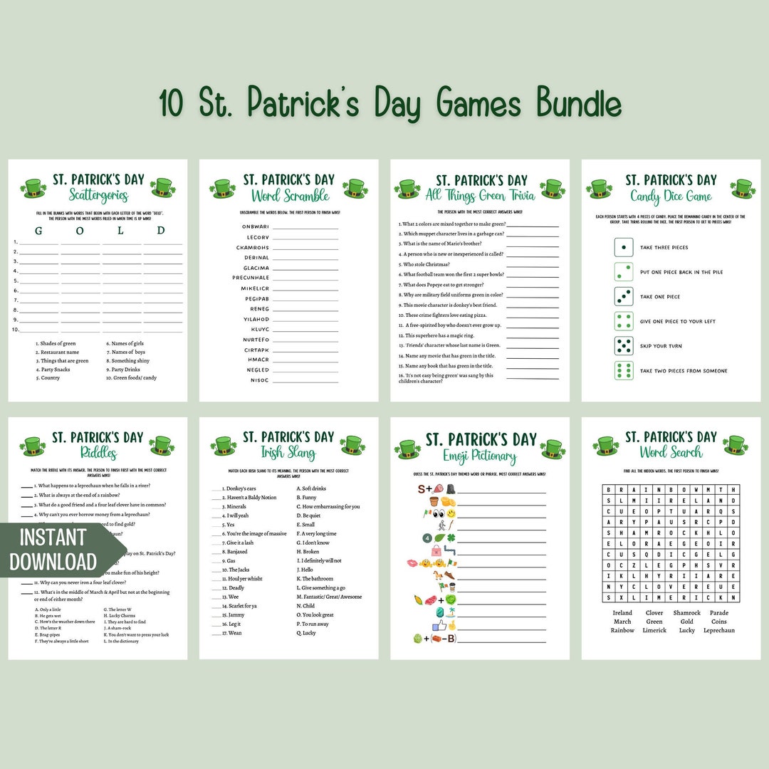 St Patrick's Day Game Bundle Printable Fun Irish Games - Etsy