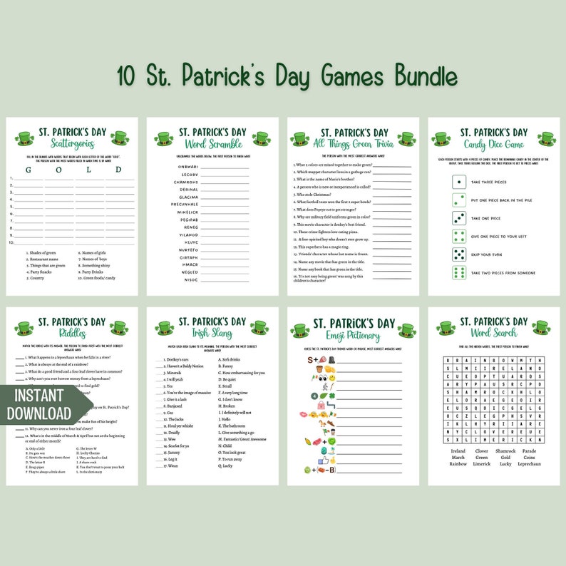 St Patrick's Day Game Bundle Printable Fun Irish Games - Etsy