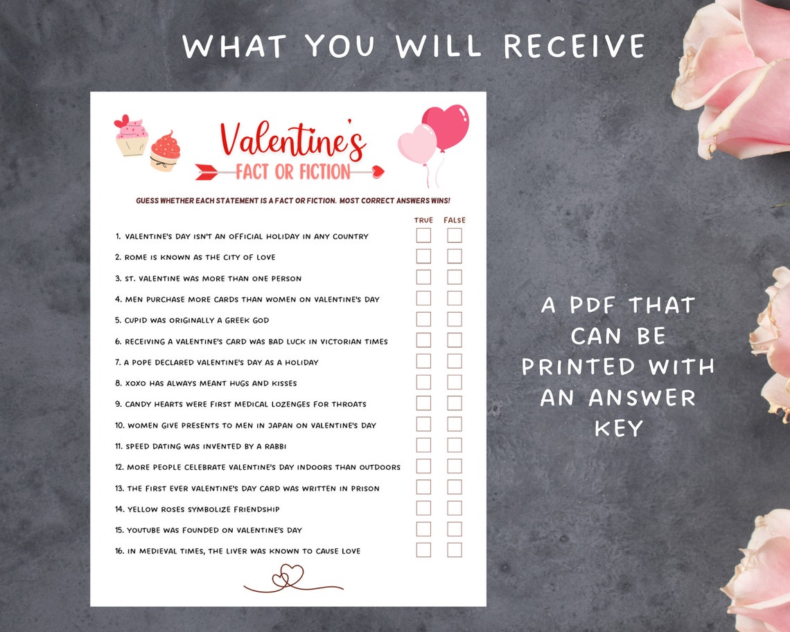 Valentine's Day Fact or Fiction Game Printable Valentines - Etsy