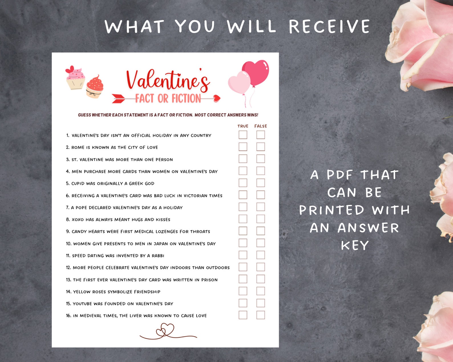 Valentine's Day Fact or Fiction Game Printable Valentines - Etsy