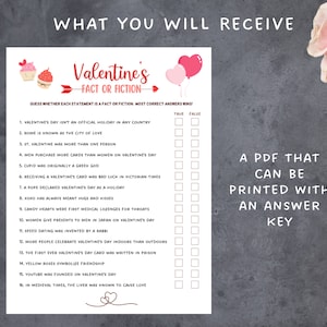 Valentine's Day Fact or Fiction Game Printable Valentines - Etsy