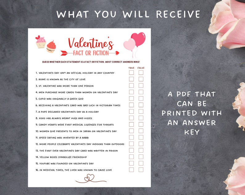 Valentine's Day Fact or Fiction Game Printable Valentines - Etsy