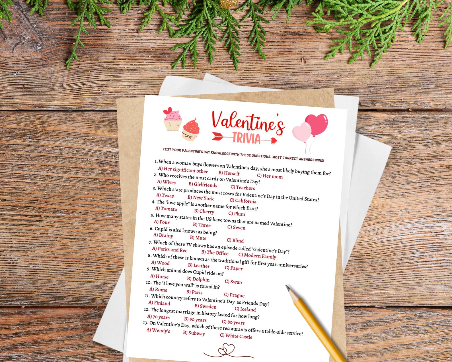 Valentine's Day Trivia Game Printable Galentines Day - Etsy