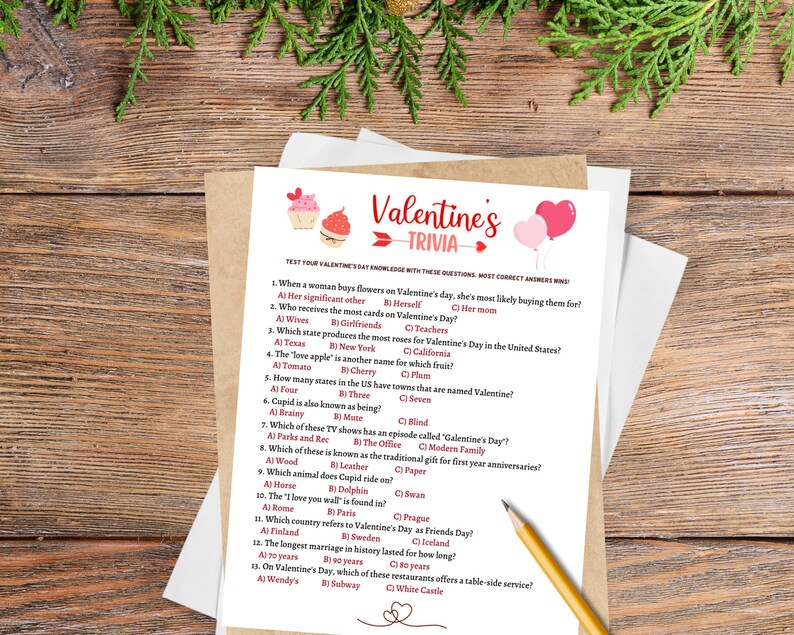 Valentine's Day Trivia Game Printable Galentines Day - Etsy