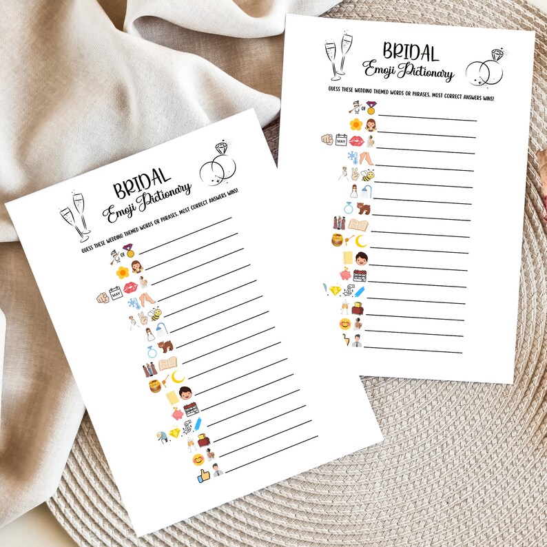 Bridal Shower Emoji Pictionary Printable, Bridal Party Game, Wedding ...