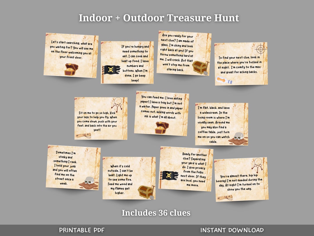 Indoor & Outdoor Treasure Hunt for Kids, Scavenger Hunt Clues, Birthday ...