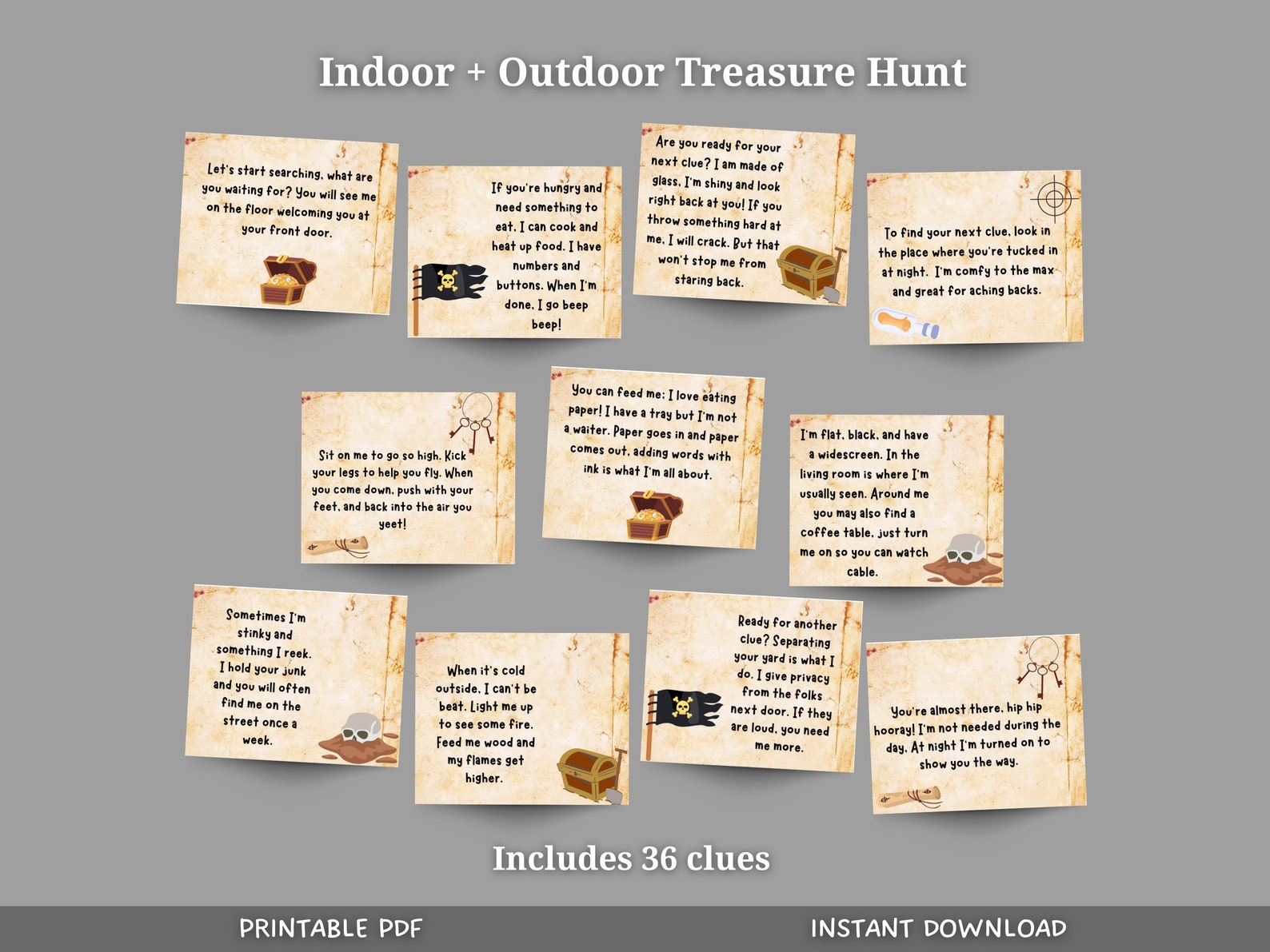 Indoor & Outdoor Treasure Hunt for Kids, Scavenger Hunt Clues, Birthday ...