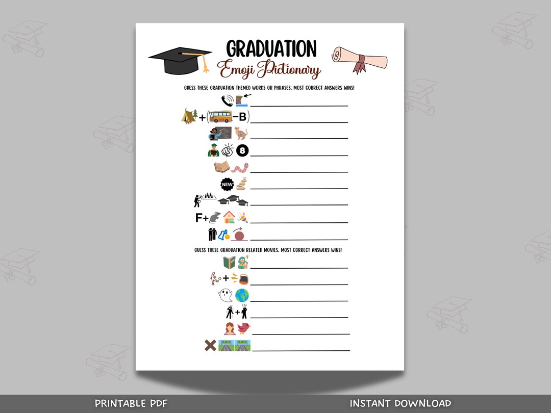 Graduation Emoji Pictionary Game Printable, Graduation Party Activity ...
