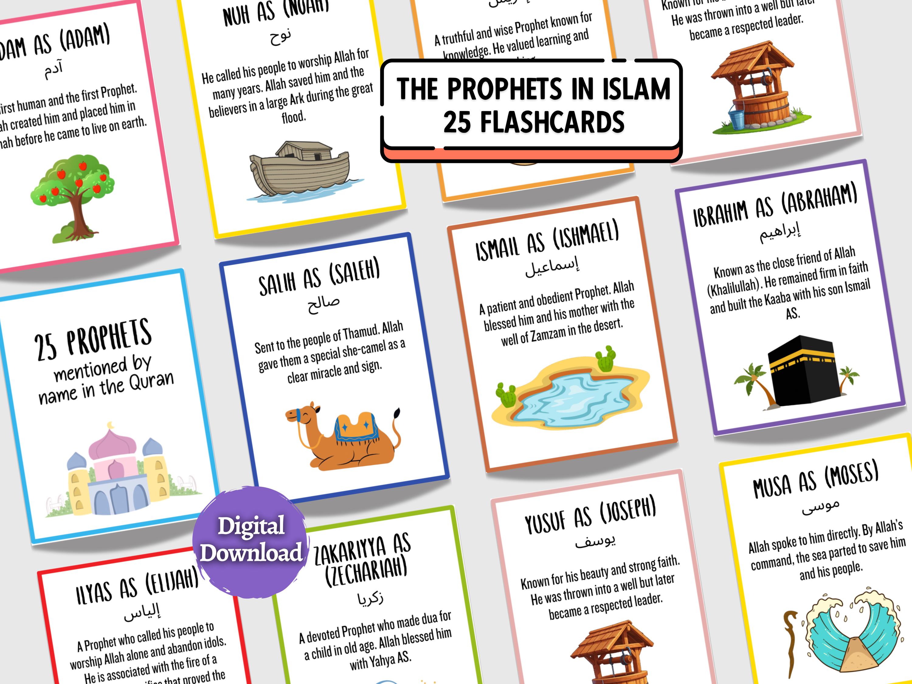 25 Prophets in Islam Flashcards for Kids Printable PDF, Islamic ...
