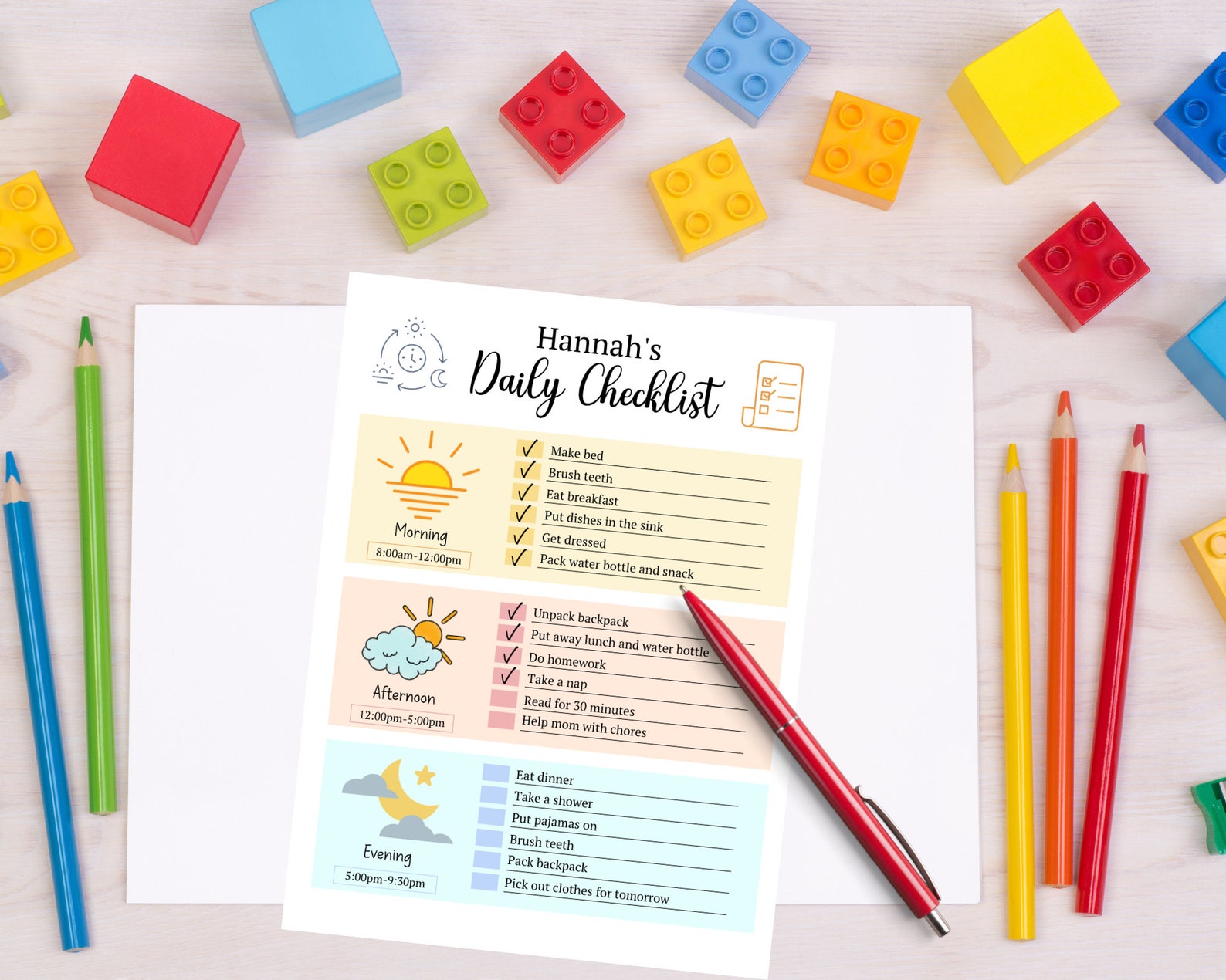 Daily Checklist Chore Chart Kids Daily Routine Printable - Etsy