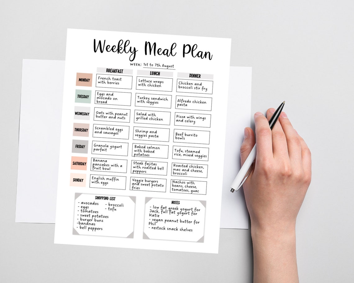 Printable Weekly Meal Planner Minimalist Menu Planner - Etsy